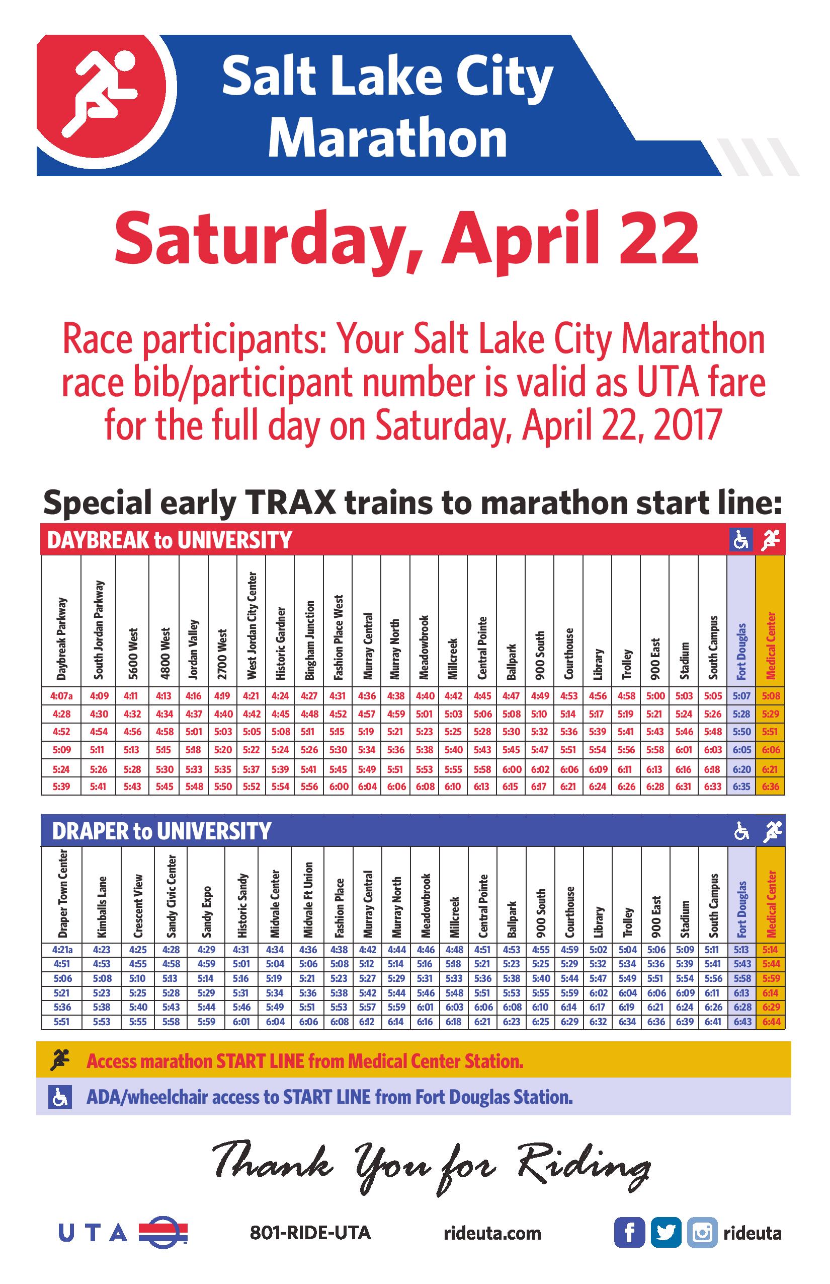 Early TRAX Service to the SLC Marathon